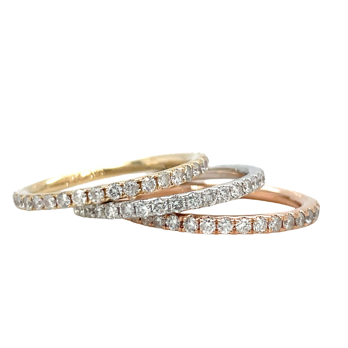Set of Stackable Tri Colored 14K White, Yellow, and Rose Gold Diamond ...