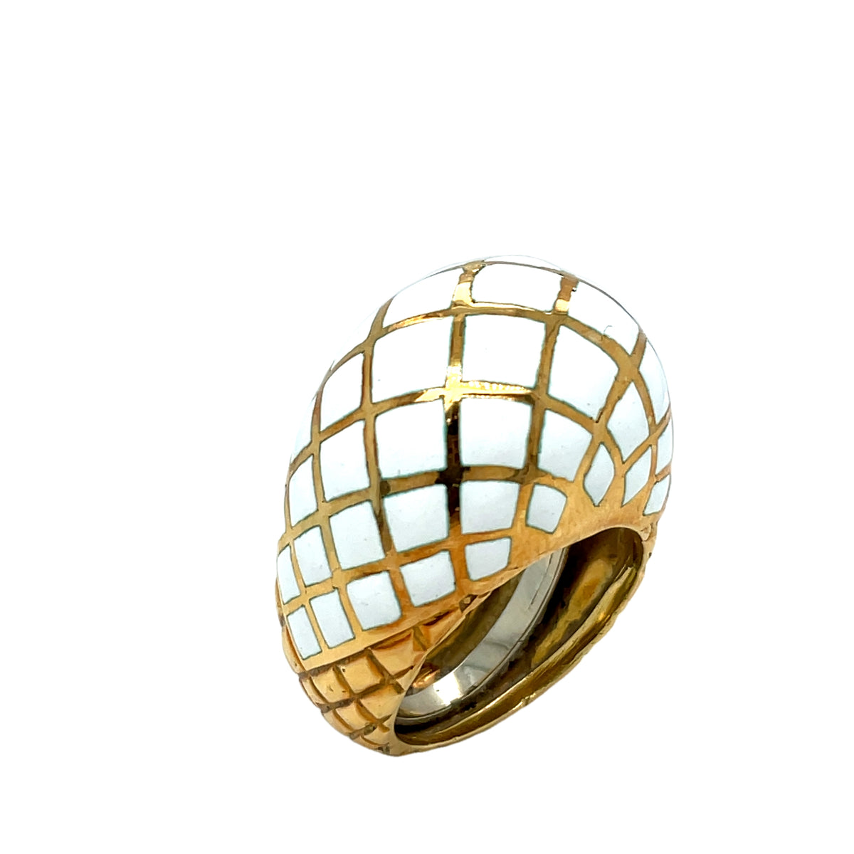 David Webb Platinum & 18K Yellow Gold White Enamel Checkerboard Bombe ...